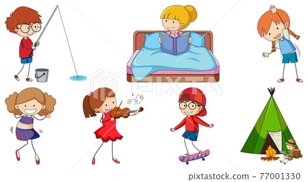 Set of many children doing different activities - Stock Illustration ...