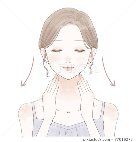 A woman doing lymphatic neck massage with both... - Stock Illustration ...