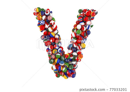 Letter V from flags of different countries, 3D... - Stock Illustration ...