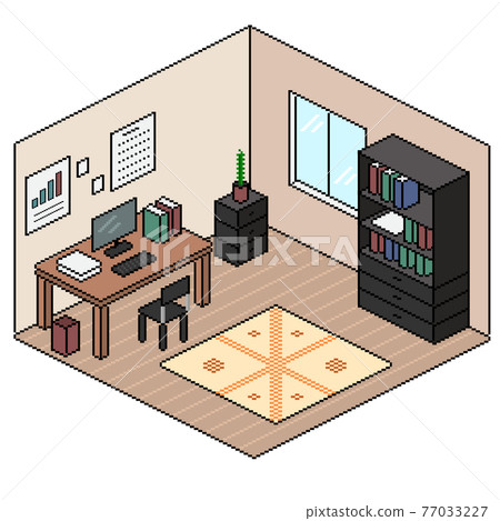 Pixel Art Office Interior with Furniture... - Stock Illustration ...