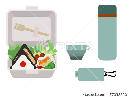 A set of a take-out lunch box (rice ball), a... - Stock Illustration ...