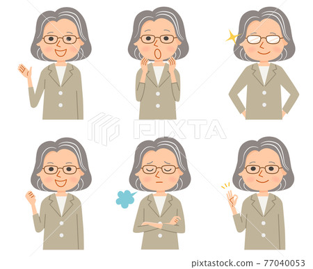 Various facial expressions of an elderly woman... - Stock Illustration ...