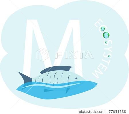Huge fish swim in water near letter m. Marine... - Stock Illustration ...