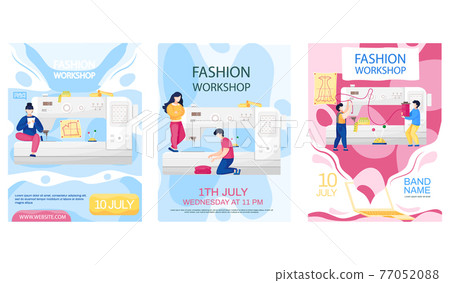 Set of illustrations with people making clothes... - Stock Illustration ...