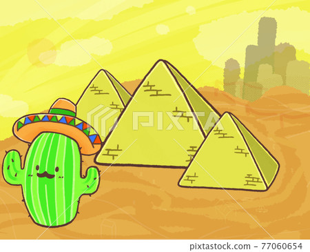 R: More fairy tale desert area cactus & pyramid ⑧ - Stock Illustration ...