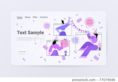 women in web browser windows discussing during... - Stock Illustration ...