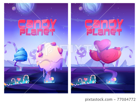 Candy planet posters with sweets and lollipop - Stock Illustration ...