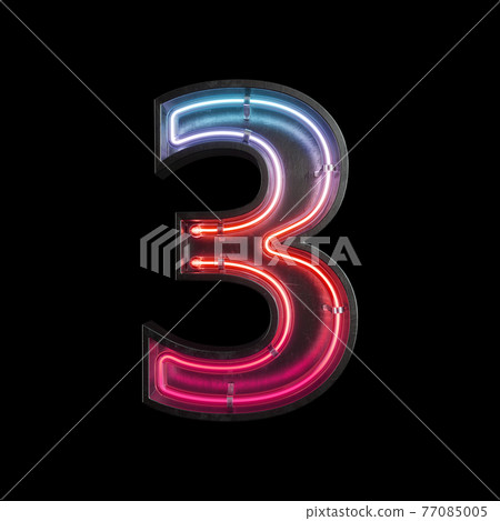 Number 3, Alphabet made from Neon Light with... - Stock Illustration ...