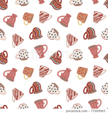 pattern with cups and mugs. Cute ceramic tableware - Stock Illustration ...