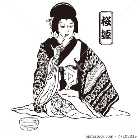 Kabuki, wind chime princess, cherry blossom... - Stock Illustration ...
