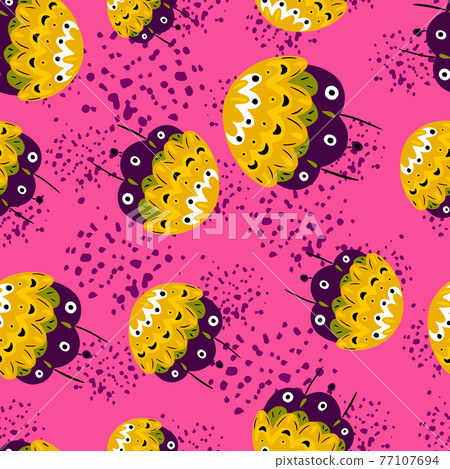 Hand drawn yellow folk flowers random seamless...-插圖素材 [77107694] - PIXTA圖庫