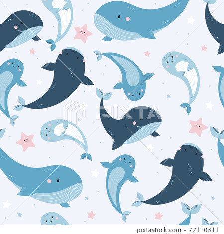 Cute Whale Pattern Wallpaper