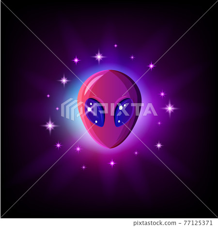 Alien face with big eyes in outer space with... - Stock Illustration ...