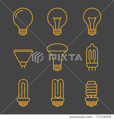 Yellow light bulbs outline icons - Stock Illustration [77138956] - PIXTA