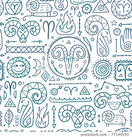 Aries zodiac sign. Element of Fire. Seamless... - Stock Illustration ...