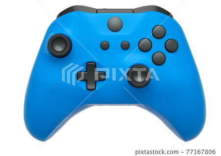 Realistic blue video game controller on white... - Stock Illustration ...
