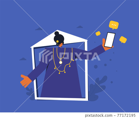 Online communication. Woman portrait with... - Stock Illustration ...