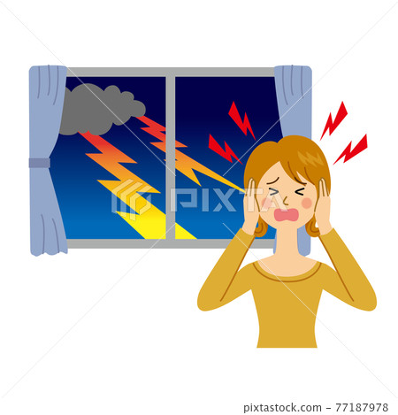 Woman scared of thunder - Stock Illustration [77187978] - PIXTA