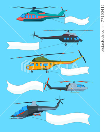 Flying helicopters with banners. Advertizing... - Stock Illustration ...