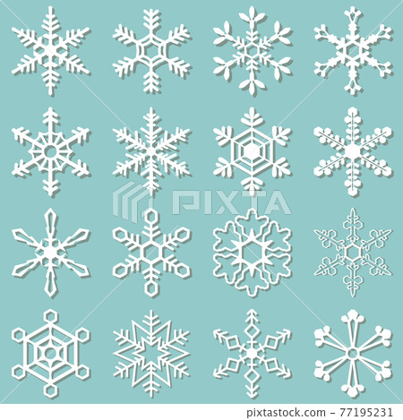 Collection of 16 different snowflakes - Stock Illustration [77195231 ...