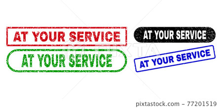 AT YOUR SERVICE Rectangle Stamps with Scratched... - Stock Illustration ...