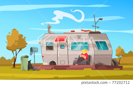 Mobile Home Trailer Cartoon Composition - Stock Illustration [77202712 ...