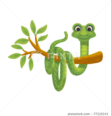 Cartoon character of snake hanging on tree,... - Stock Illustration ...