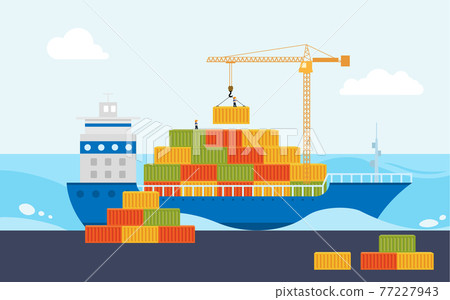 Industrial sea port cargo logistics container.... - Stock Illustration ...