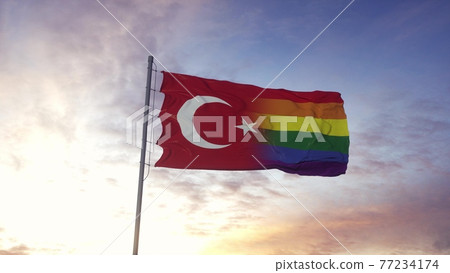 Waving national flag of Turkey and LGBT rainbow... - Stock Illustration ...
