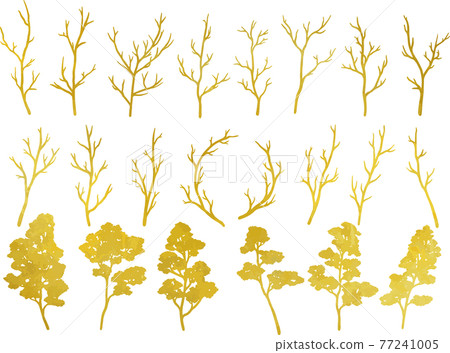Hand-painted gold tree and branch set vector... - Stock Illustration ...