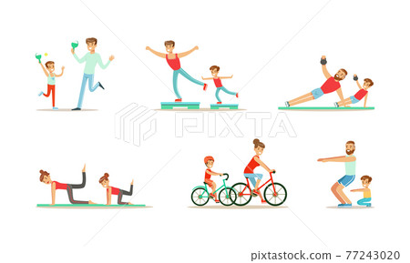 Parents and their Kids Doing Sports Together... - Stock Illustration ...