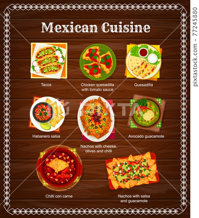 Mexican food menu, Mexico cuisine tacos and salsa - Stock Illustration ...