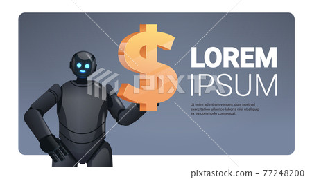 black robot holding dollar icon saving money... - Stock Illustration ...