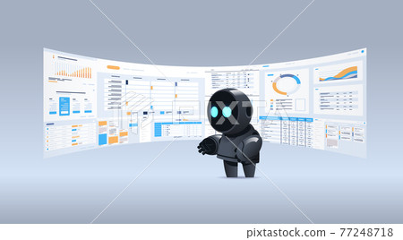 black robot analyzing statistics financial data...-插圖素材 [77248718 ...