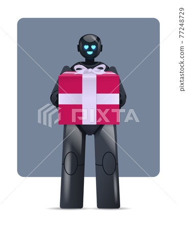 black robot holding wrapped gift box birthday... - Stock Illustration ...