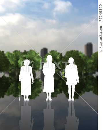 Three generation female silhouette white CG... - Stock Illustration ...