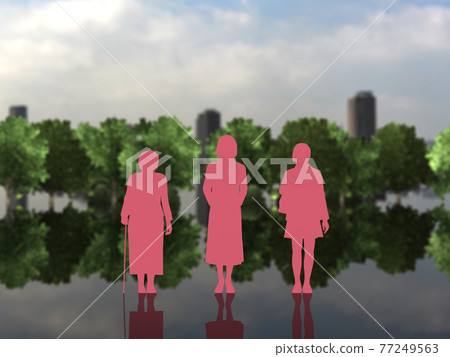 Three generations of female silhouettes,... - Stock Illustration ...
