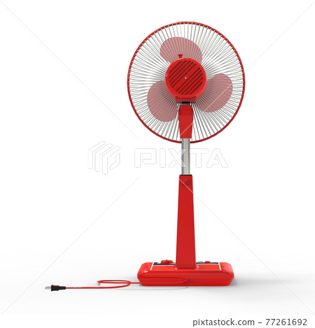 Red electric fan. Three-dimensional model on a... - Stock Illustration ...