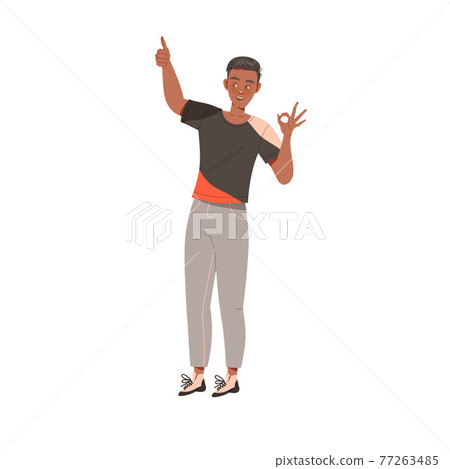 Man Showing OK Gesture and Pointing His Finger... - Stock Illustration ...