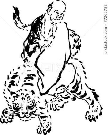 A monk riding a tiger - Stock Illustration [77263788] - PIXTA