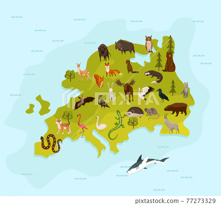 Animal map of europe. Nature fauna cartography... - Stock Illustration ...