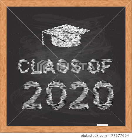 Class of 2020 written on chalkboard with wooden... - Stock Illustration ...