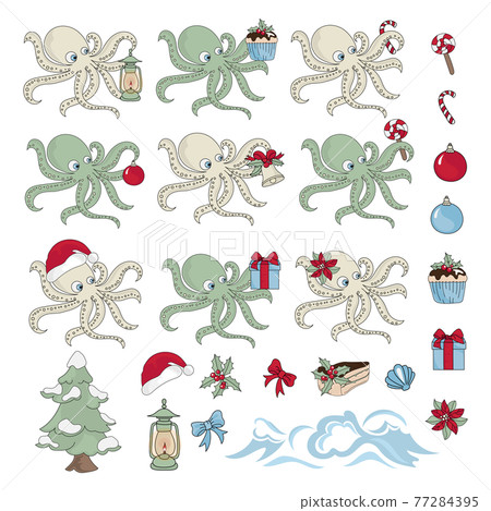 OCTOPUS GIFT Underwater Sea Animal Merry... - Stock Illustration ...