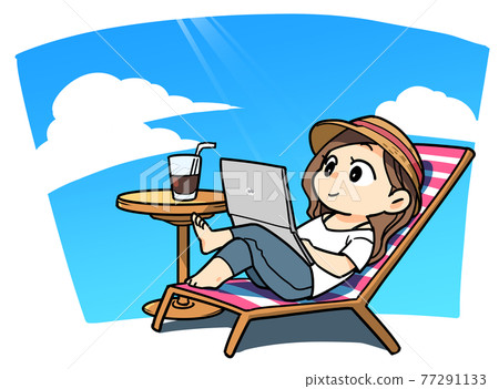 Illustration of a woman worcation - Stock Illustration [77291133] - PIXTA