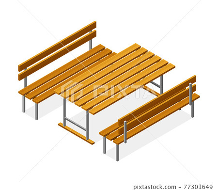 Wooden Benches and Table as Picnic Place... - Stock Illustration ...