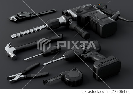 Isometric view of monochrome construction tools... - Stock Illustration ...