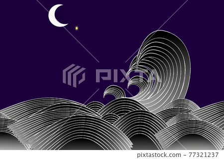 Japanese wave and crescent moon - Stock Illustration [77321237] - PIXTA