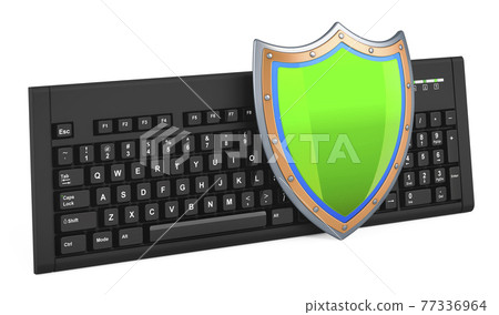 Computer keyboard with shield, 3D rendering - Stock Illustration ...