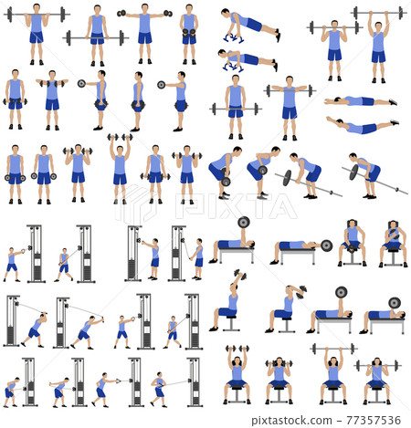 Workout man set. Male doing fitness exercises... - Stock Illustration ...