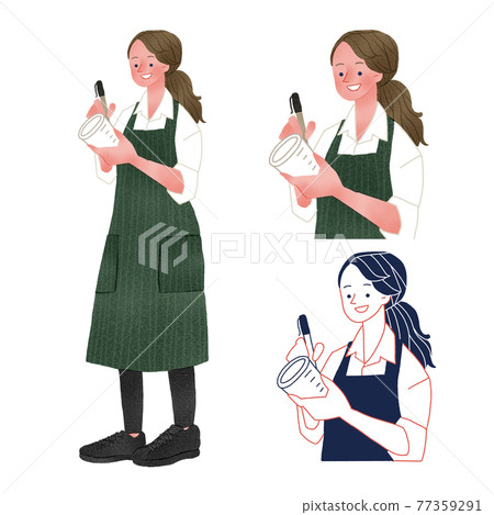 Female clerk full body hand-drawn illustration... - Stock Illustration ...